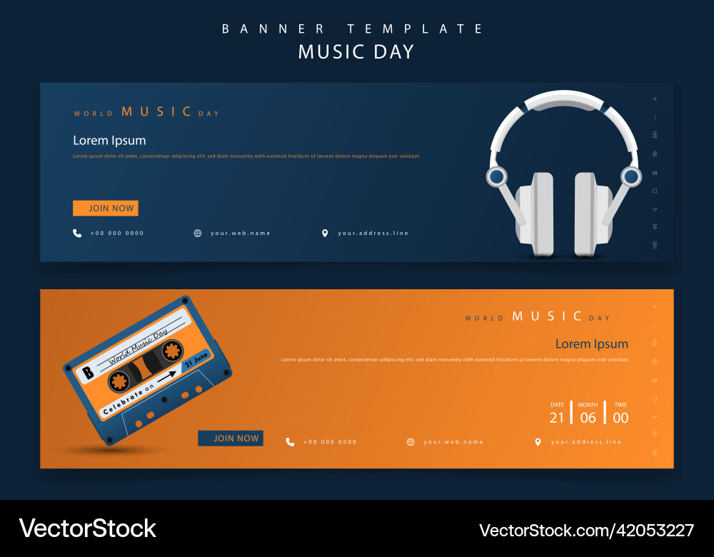 Landscape banner design with headset and cassette Vector Image