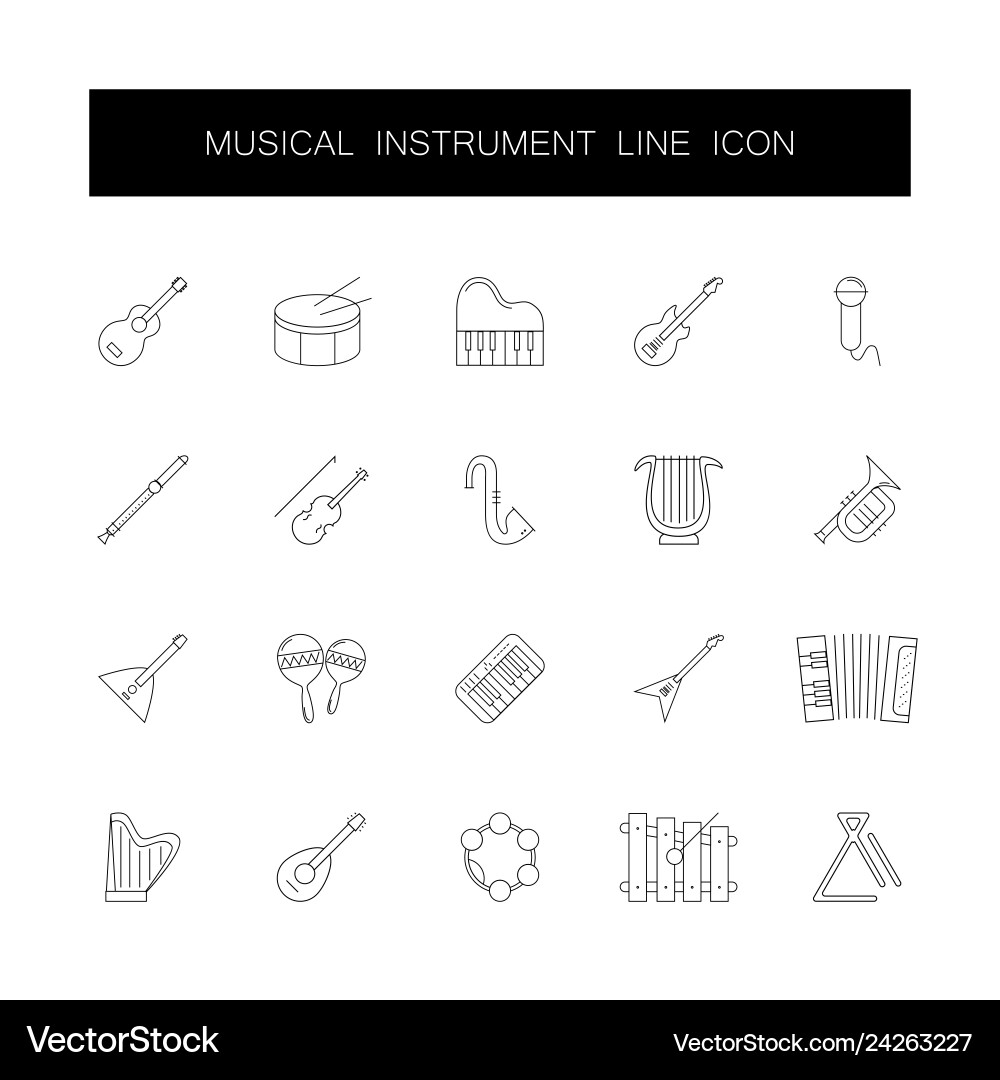 Line icons set musical instrument pack Royalty Free Vector