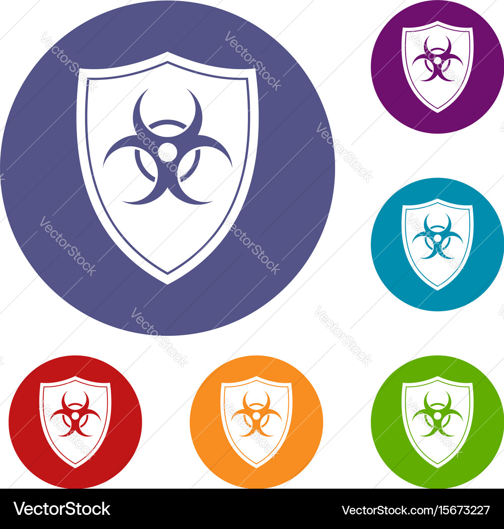 Shield with a biohazard sign icons set Royalty Free Vector