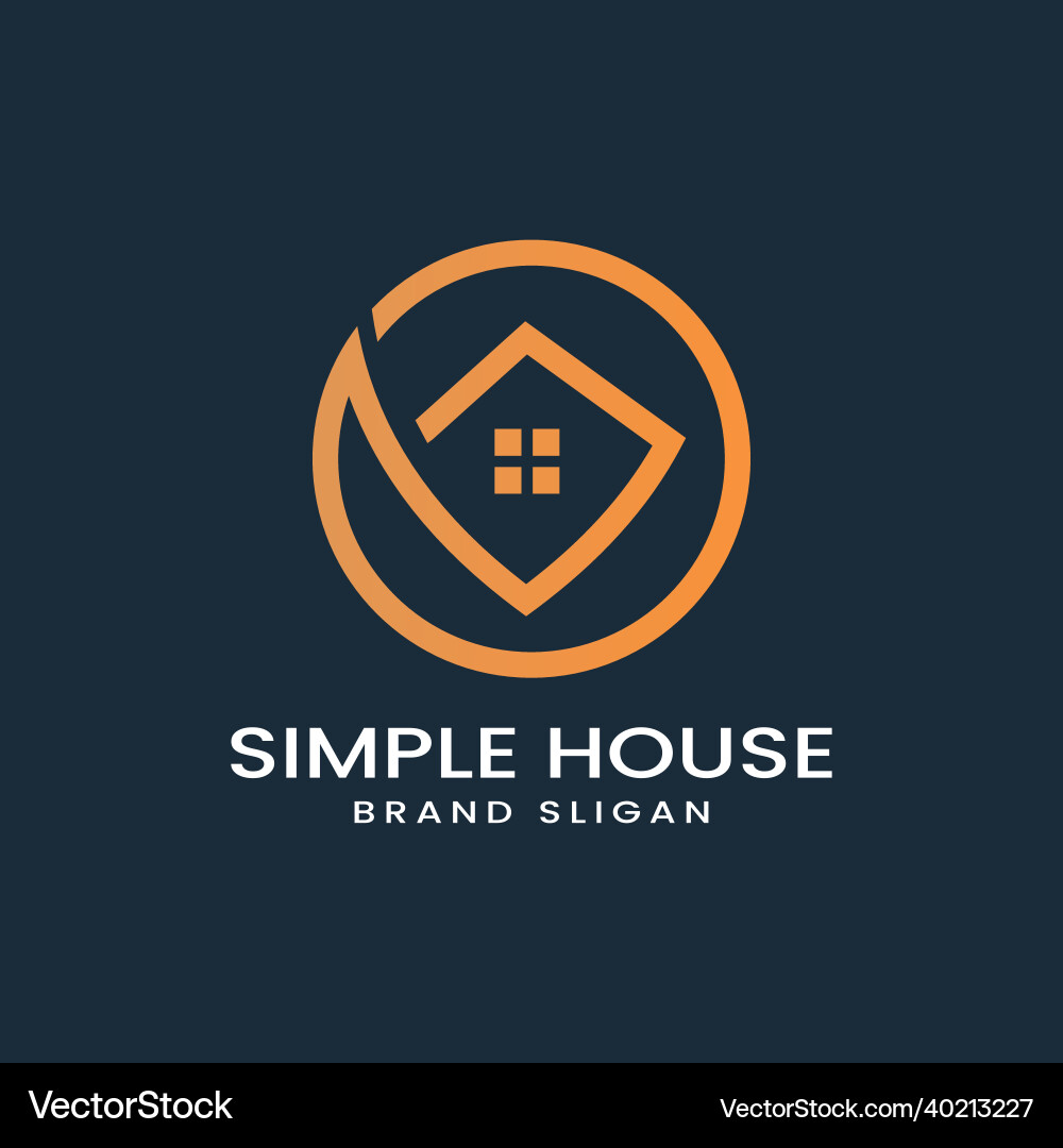 Simple house logo with circle line art style Vector Image