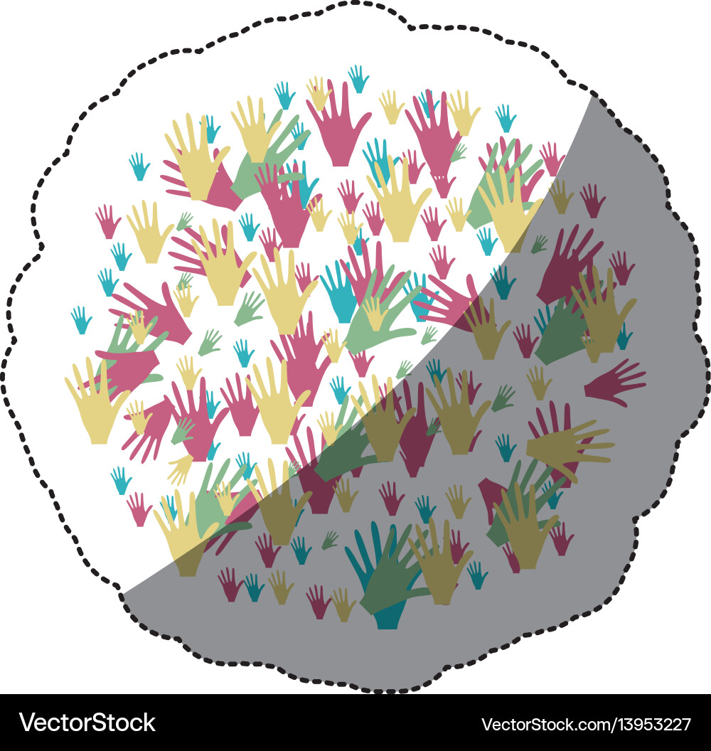 Sticker colorful circle formed by pattern of hands