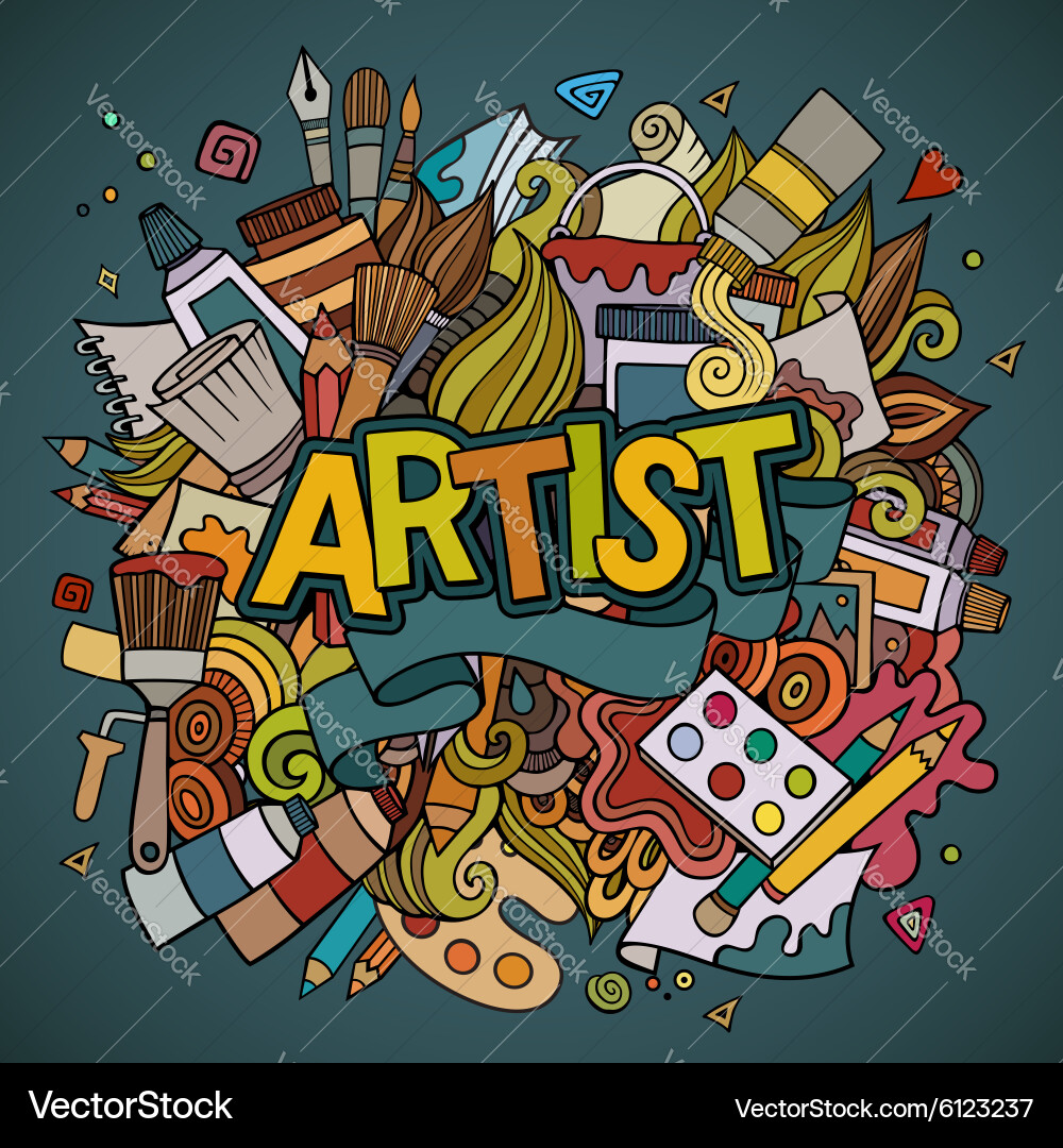 Artist hand lettering and doodles elements emblem Vector Image