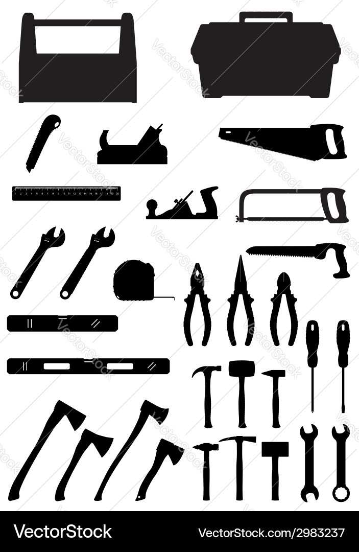 Black silhouette set tools Royalty Free Vector Image
