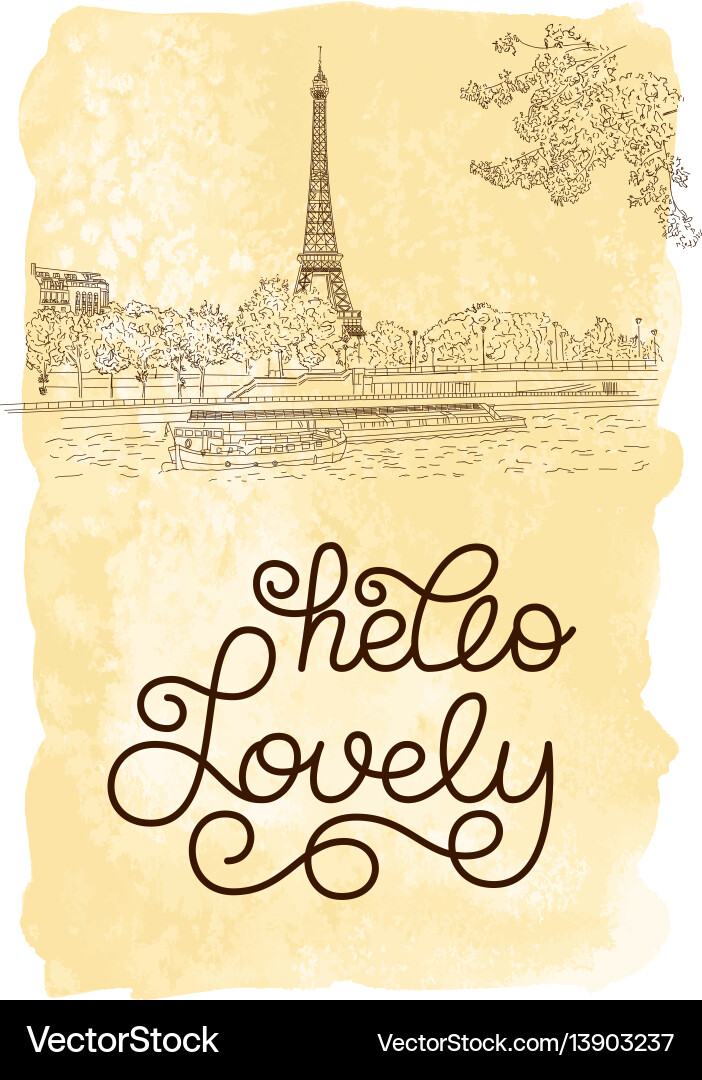 Gift card with hand lettering hello lovely Vector Image