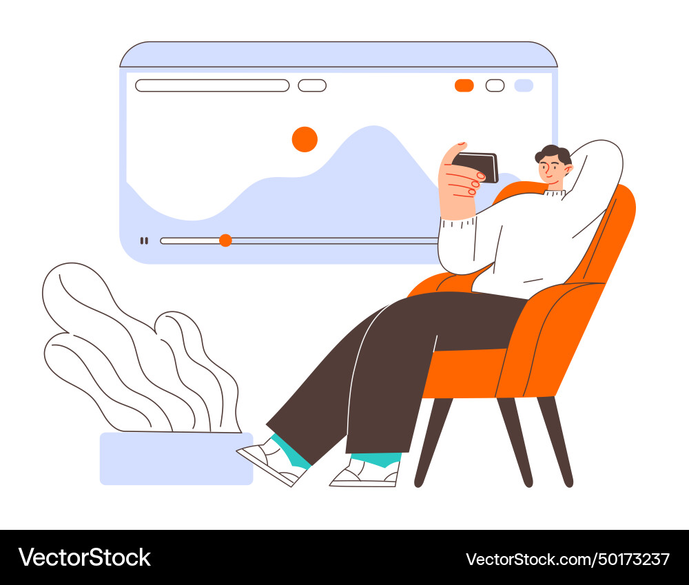 Man watches a video on smartphone Royalty Free Vector Image