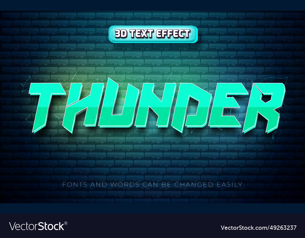 Thunder 3d editable text effect style Royalty Free Vector