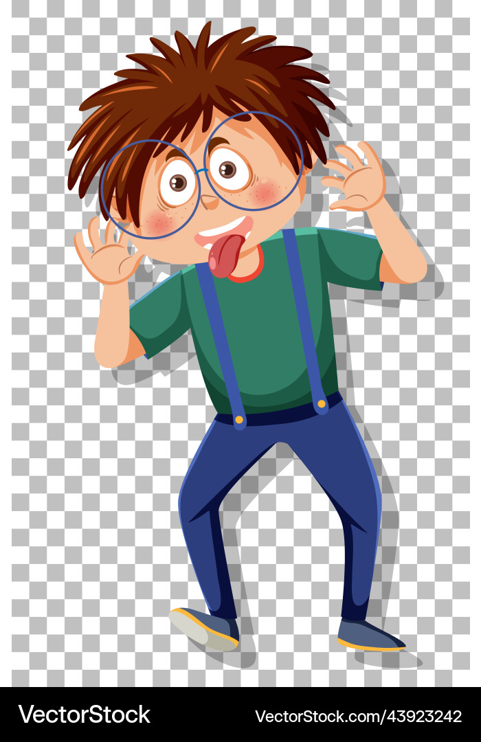 A naughty boy cartoon character on grid background