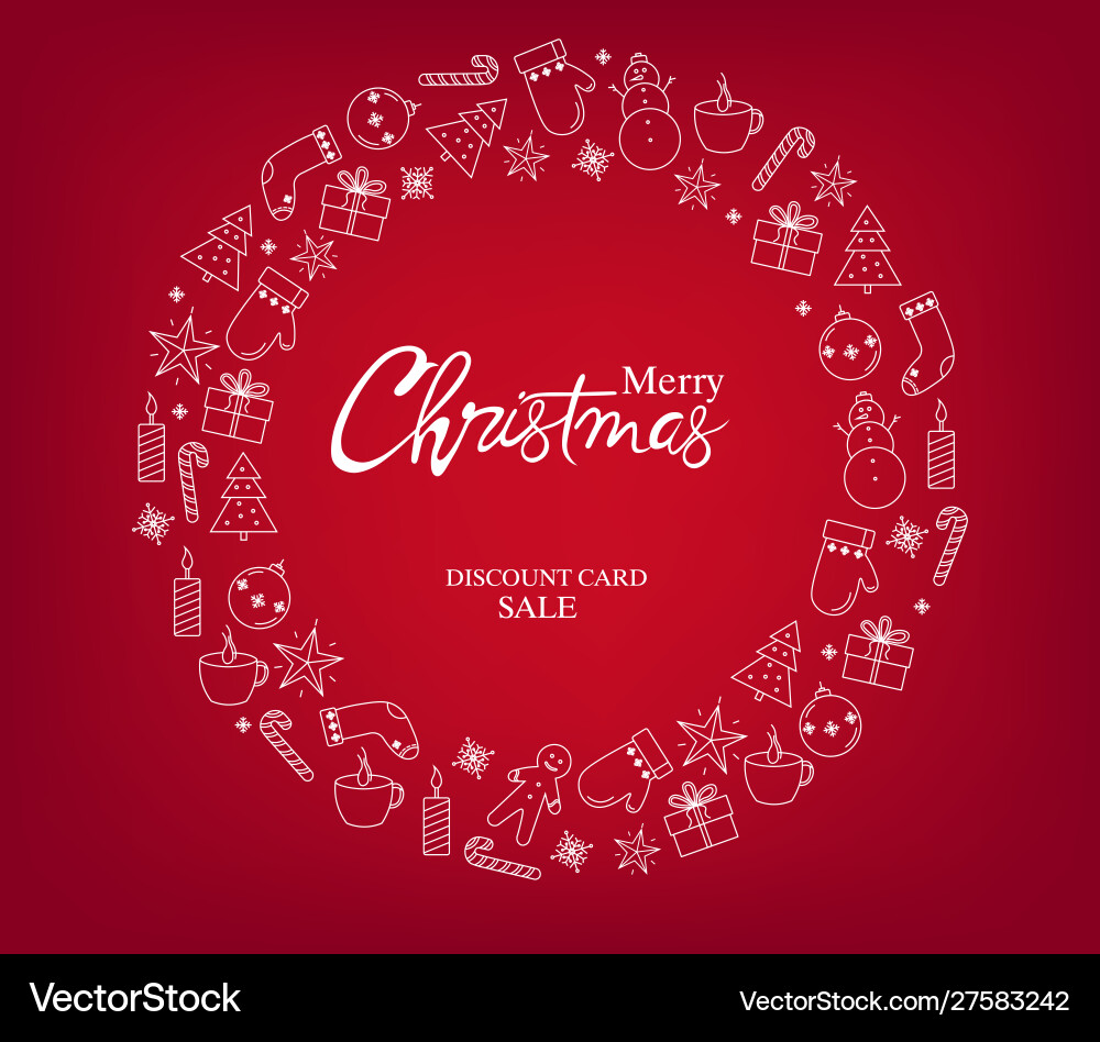 Christmas discount card with decorations wreath Vector Image
