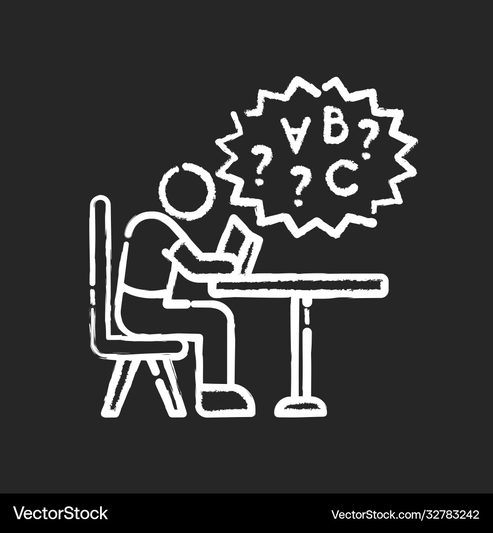 Dyslexia chalk white icon on black background Vector Image