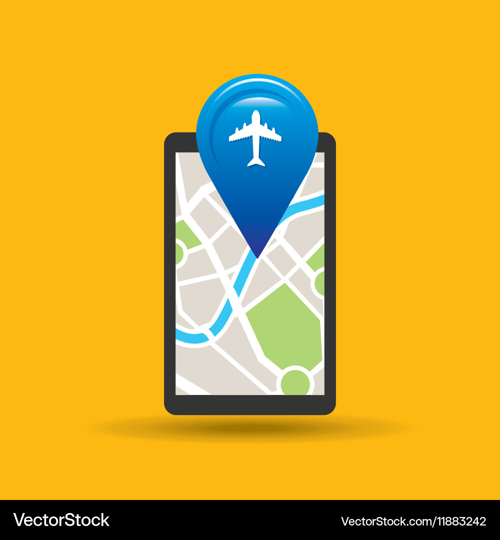 Hand holds phone navigation app airport Royalty Free Vector