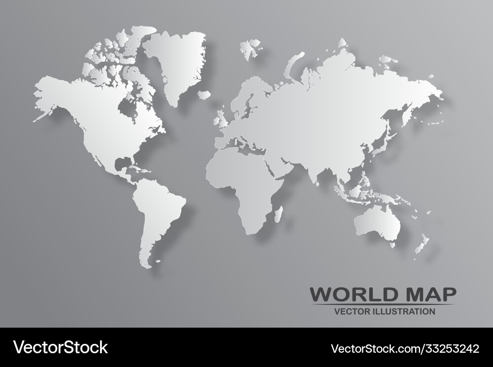 Political world map with shadow isolated on gray Vector Image