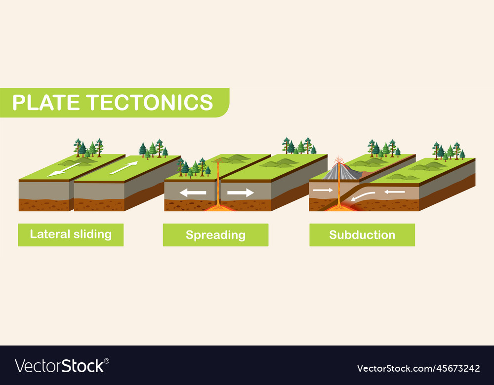 Three types of tectonic boundaries Royalty Free Vector Image Three types of tectonic boundaries Royalty Free Vector Image