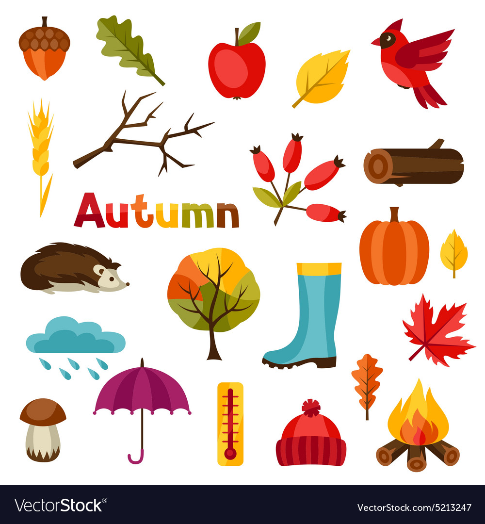 Autumn Icon And Objects Set For Design Royalty Free Vector
