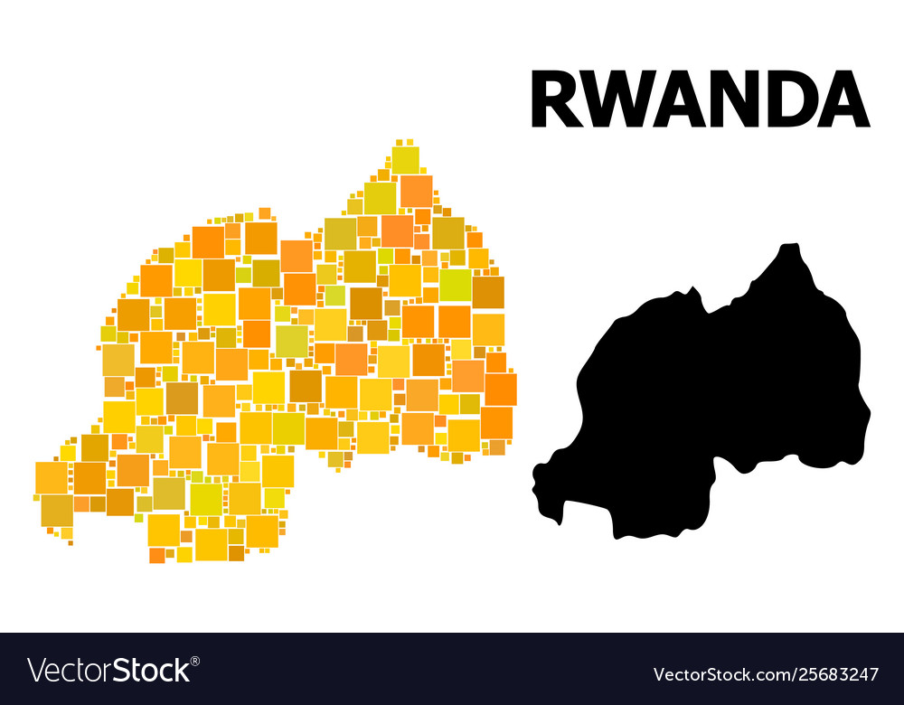 Gold square mosaic map rwanda Royalty Free Vector Image