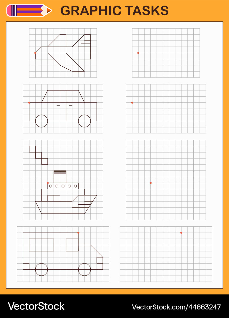 Graphic tasks by cells educational games for kids Vector Image