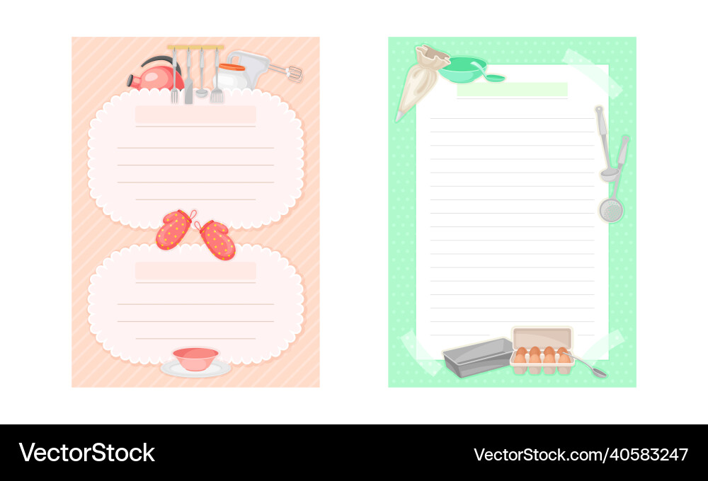 Pages with lines for recipe entries book Vector Image