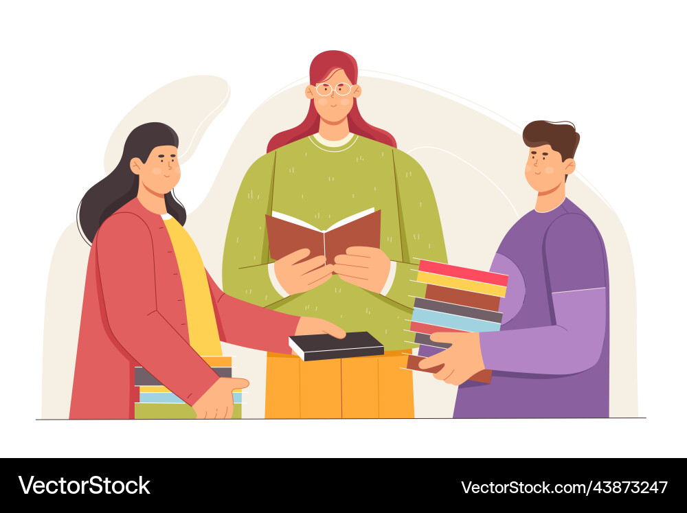 People exchange books from library or bookstore Vector Image
