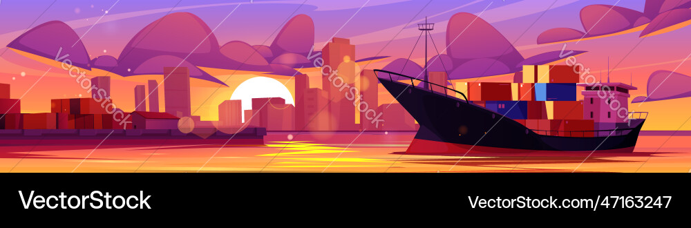 Sea port and cargo ship with containers Royalty Free Vector