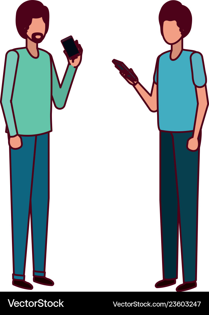 Young men with smartphone avatar character Vector Image