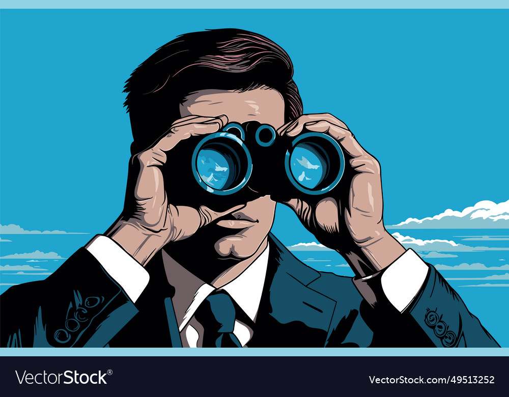 Businessman looking through binoculars retro Vector Image Businessman looking through binoculars retro Vector Image