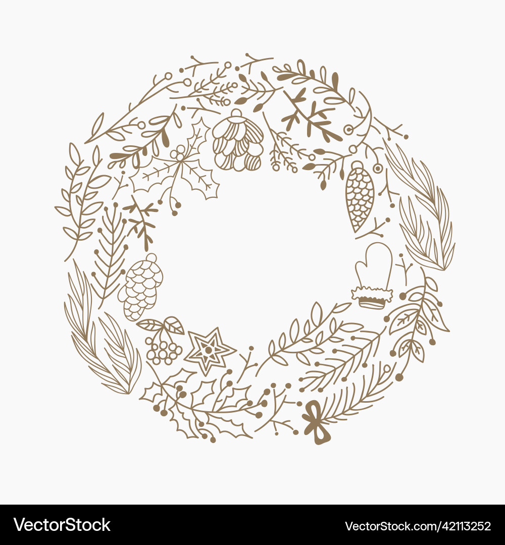 Christmas round frame decorative elements doodle Vector Image