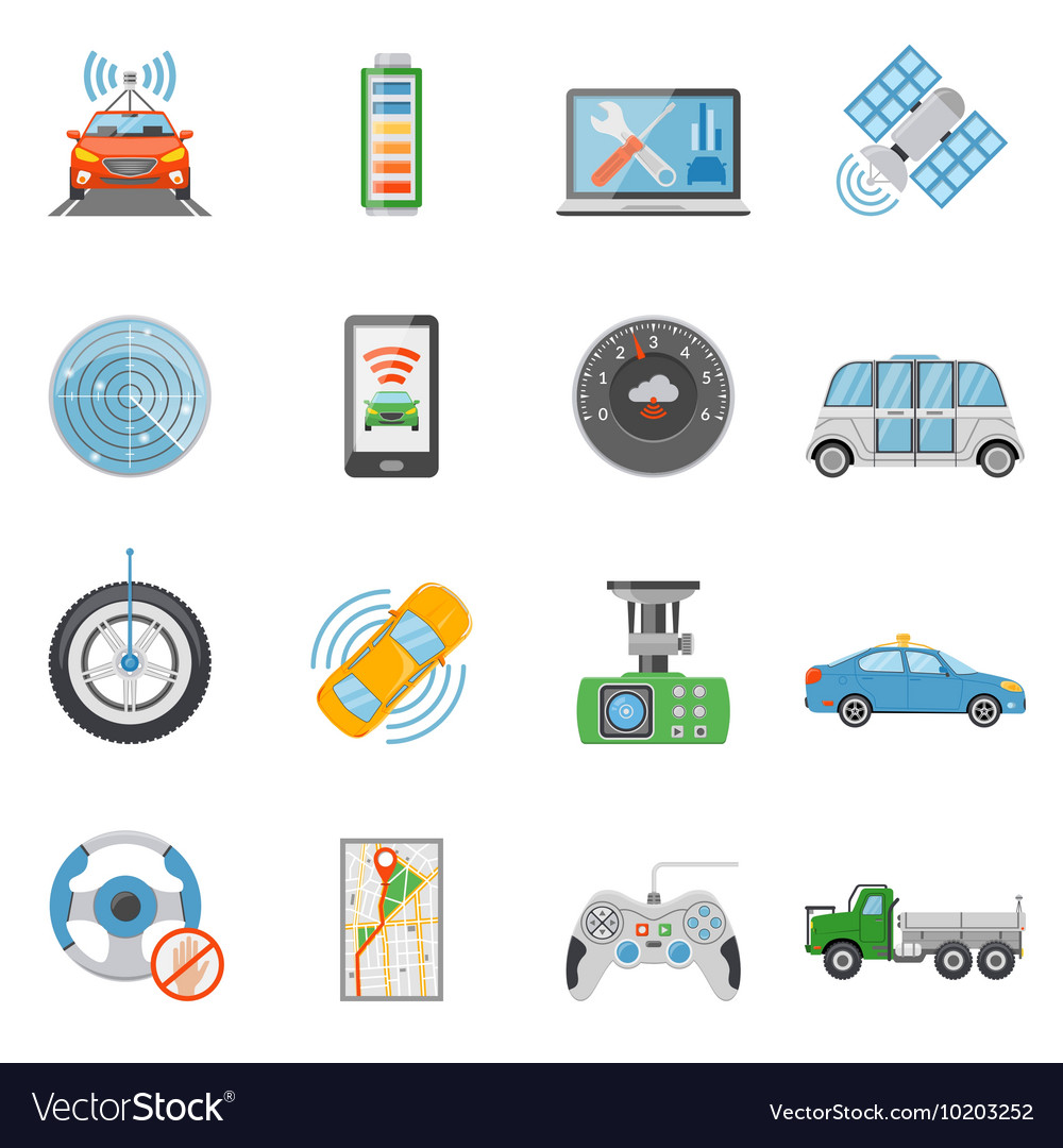 Driverless car autonomous vehicle icons set Vector Image