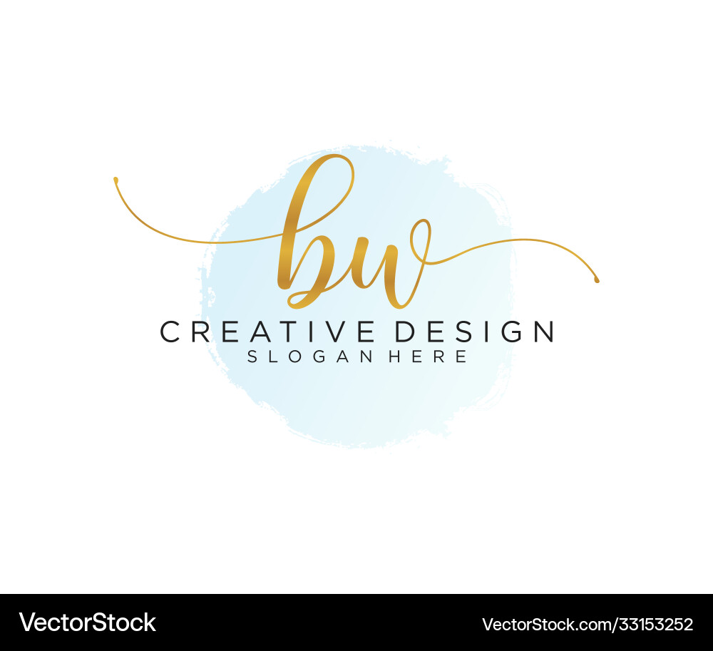 Initial bw handwriting logo with watercolor Vector Image