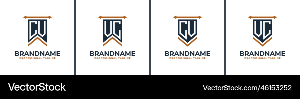 Letter cv and vc pennant flag logo set represent Vector Image