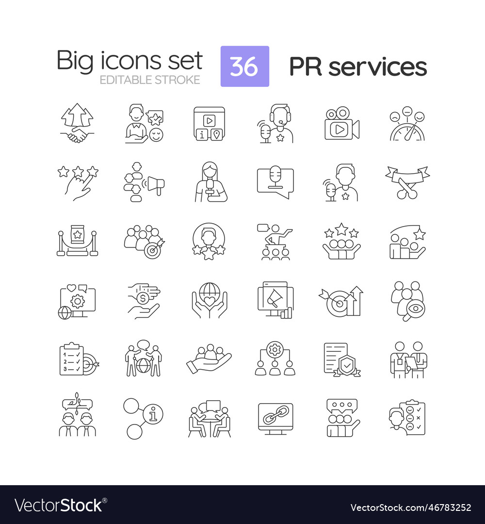 Pr services linear icons set Royalty Free Vector Image