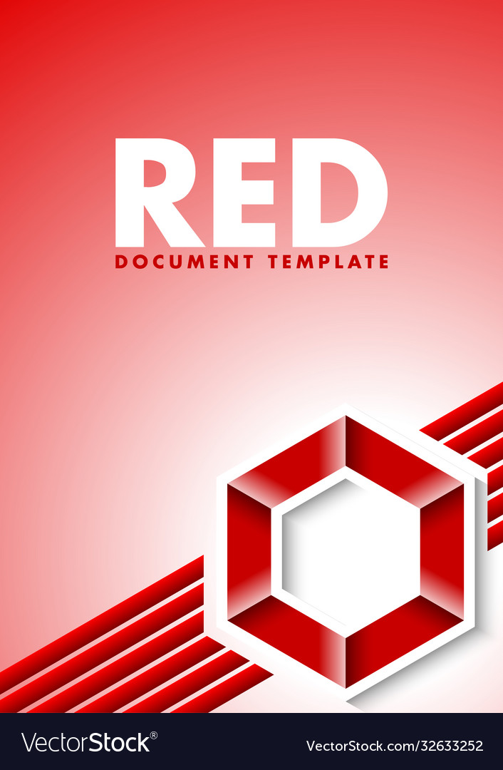 Red document template with lines and hexagonal Vector Image