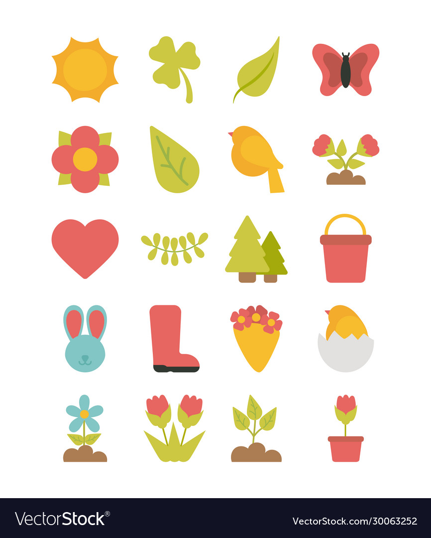 Set spring icons on white background Royalty Free Vector