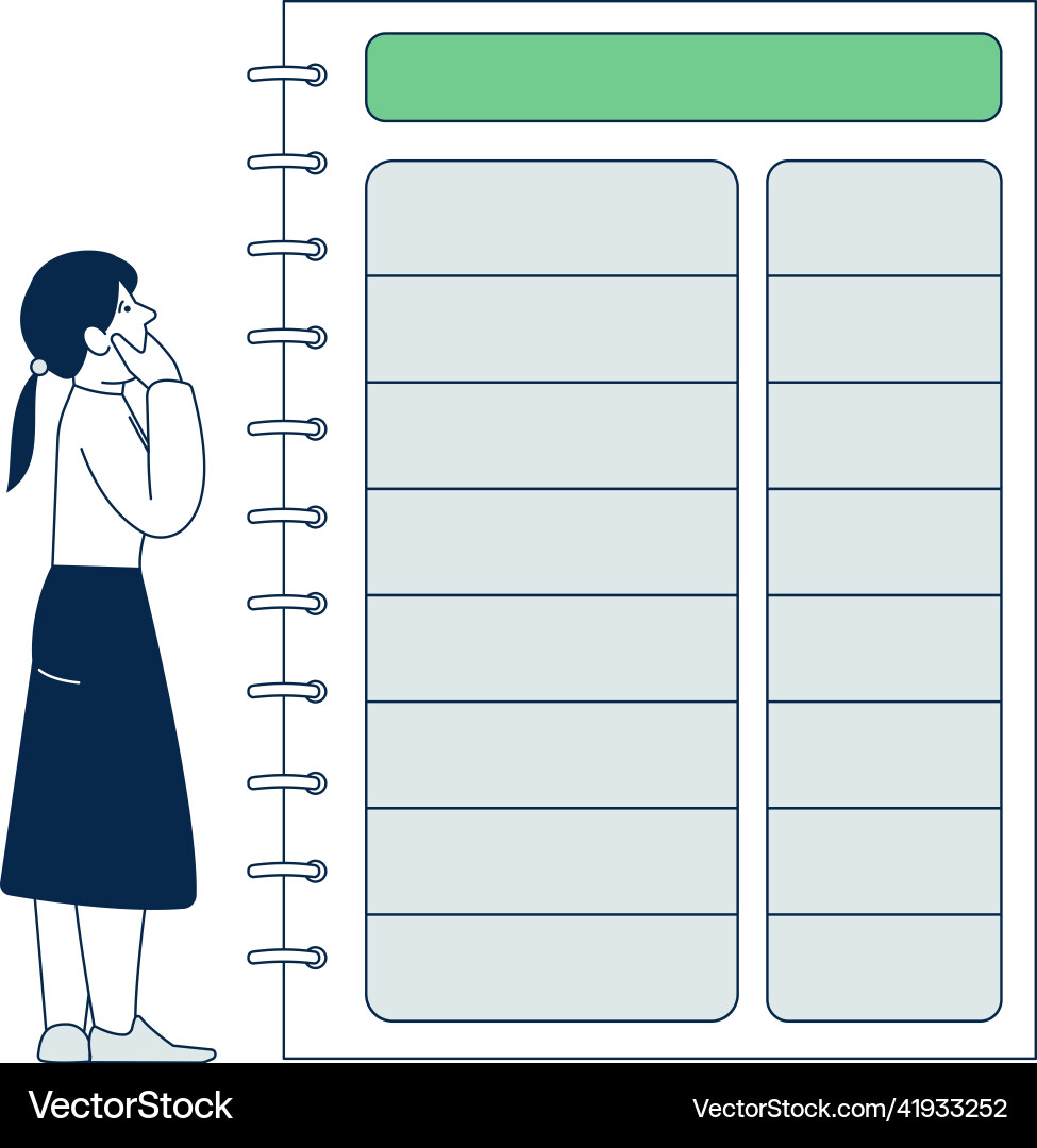 Woman thinking day schedule person planner page Vector Image