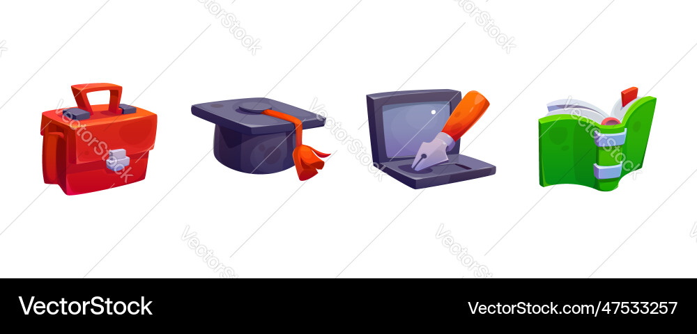 3d cartoon school education isometric icon set Vector Image