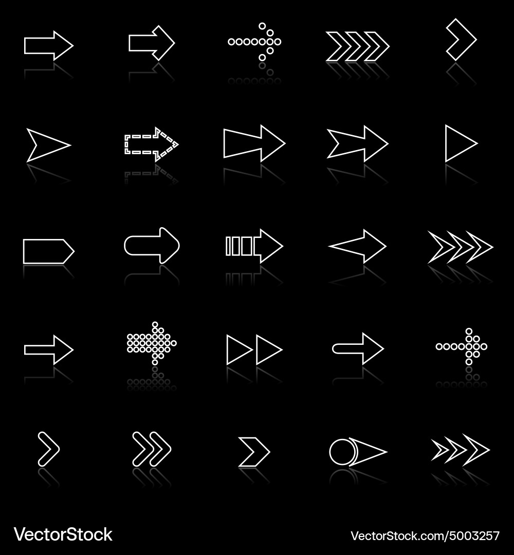 Arrow line icons with reflect on black Royalty Free Vector