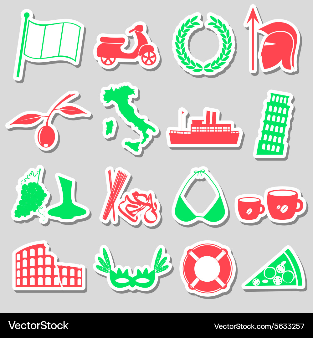Italy country theme various stickers set eps10 Vector Image