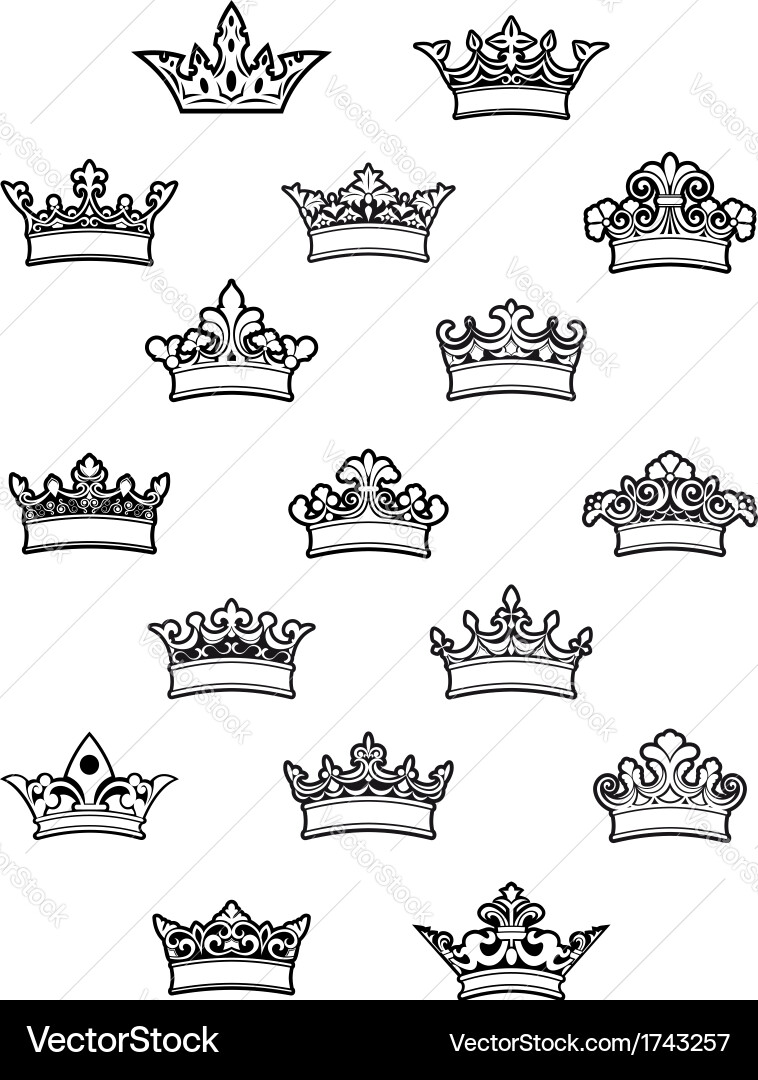 Ornated heraldic crowns set Royalty Free Vector Image