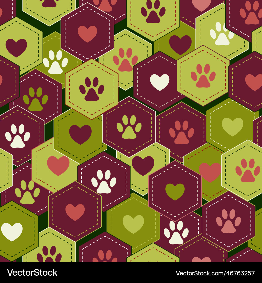 Pattern with hearts and footprints of home pet Vector Image