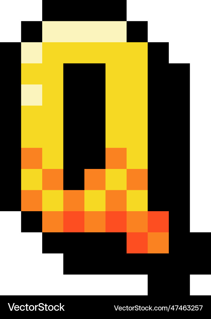 Pixel 8 bit uppercase letter q as font Royalty Free Vector