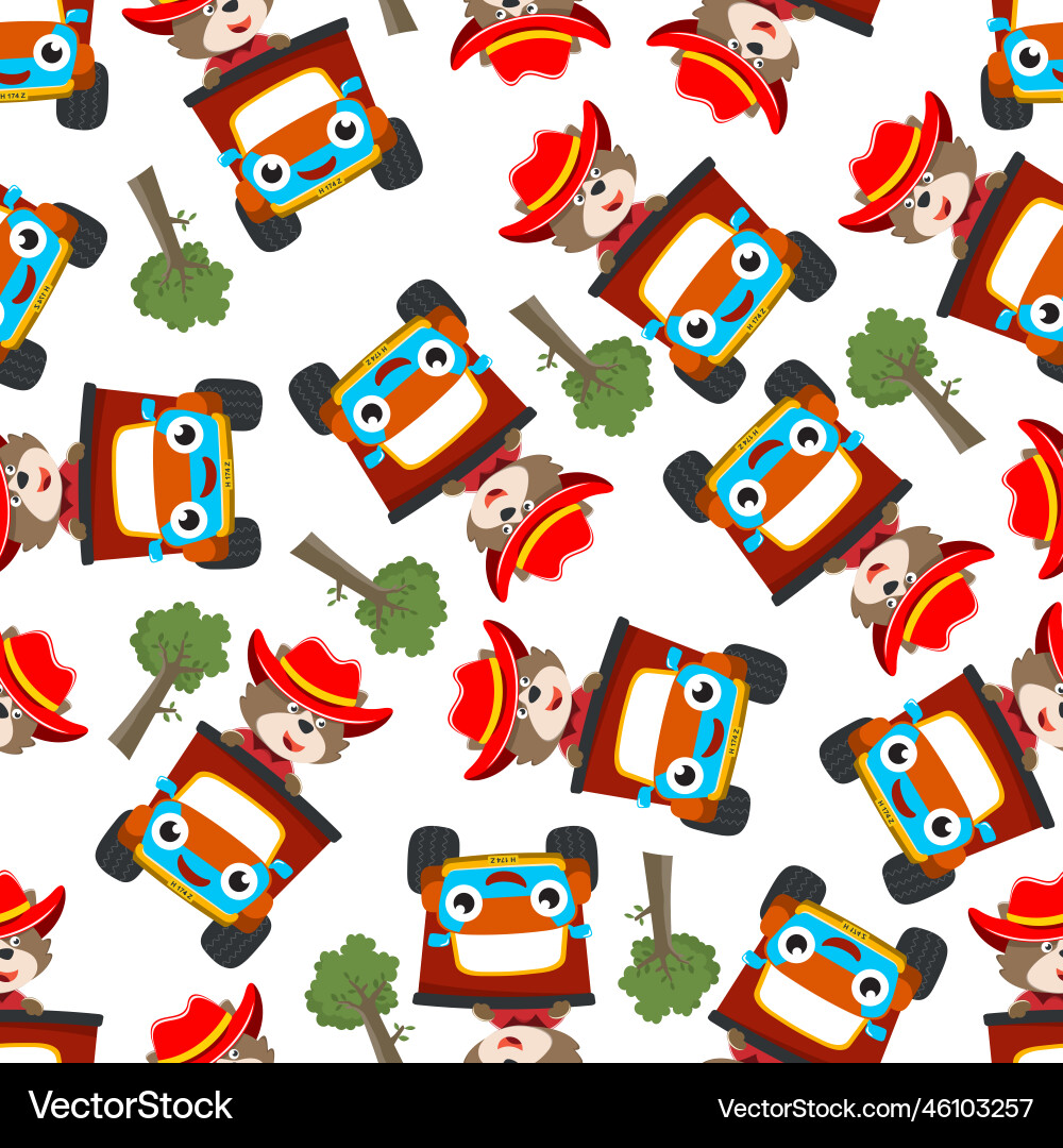 Seamless pattern of cute little fox driving Vector Image
