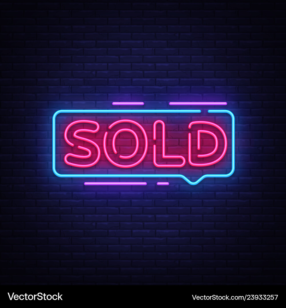 Sold neon text neon sign design Royalty Free Vector Image