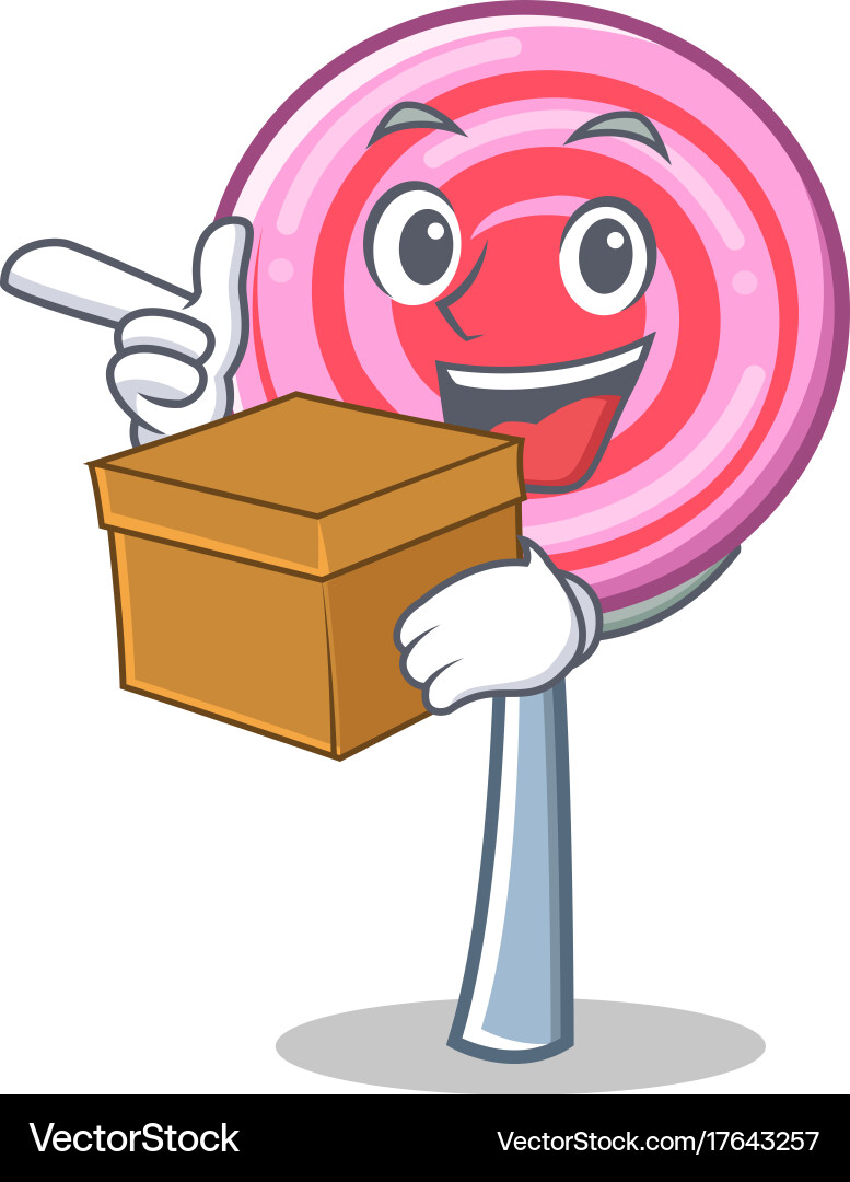 With box cute lollipop character cartoon Vector Image