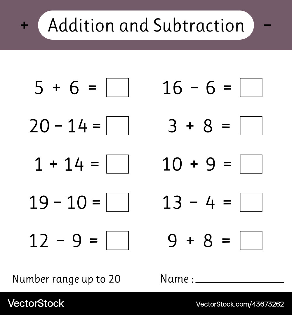 Addition and subtraction number range up to 20 Vector Image
