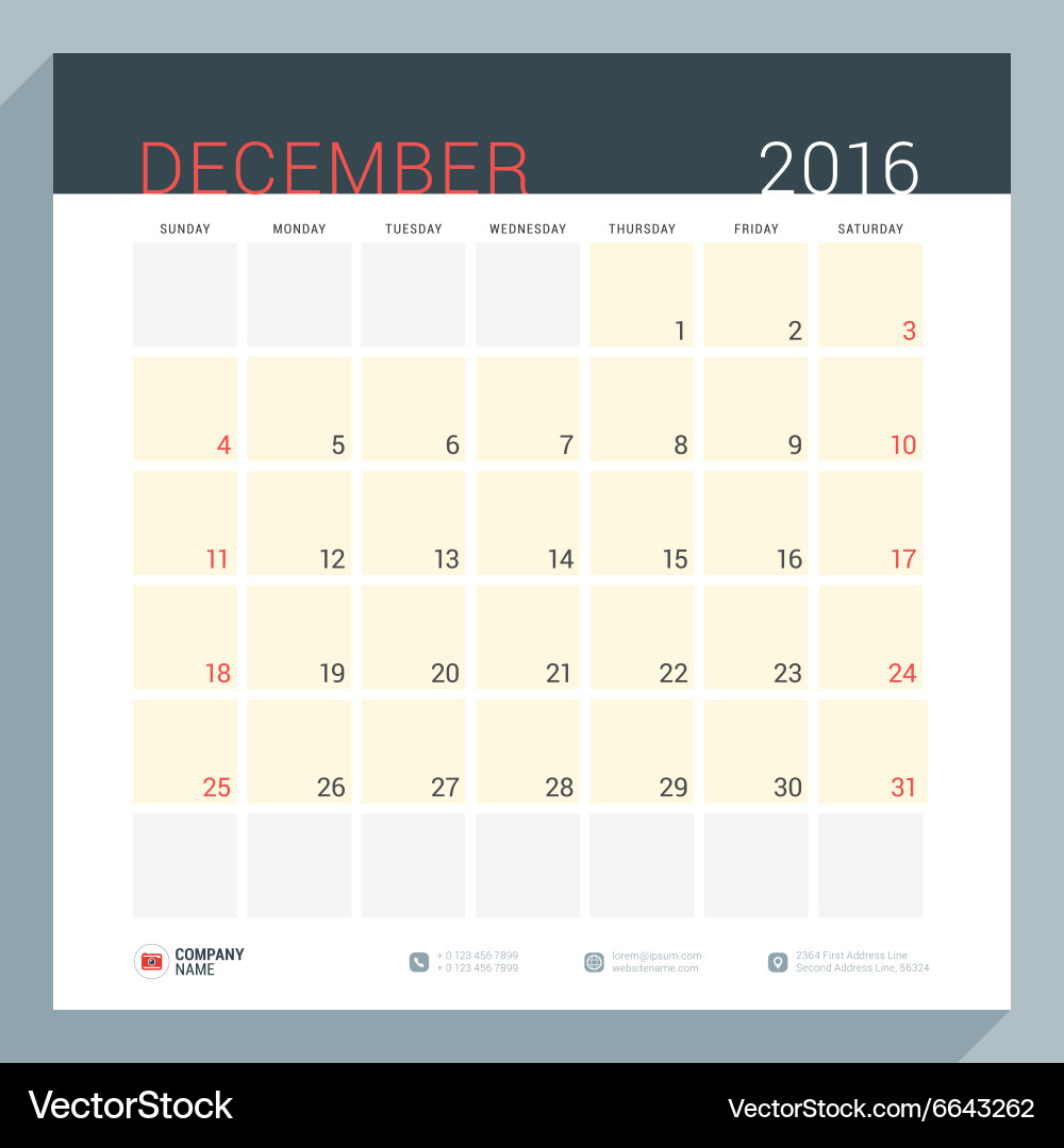 Calendar planner for 2016 year stationery design Vector Image