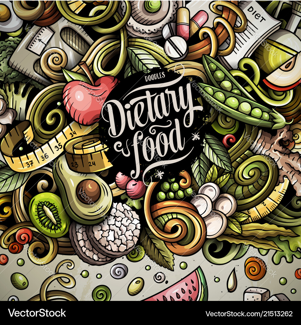 Cartoon doodles diet food frame Royalty Free Vector Image