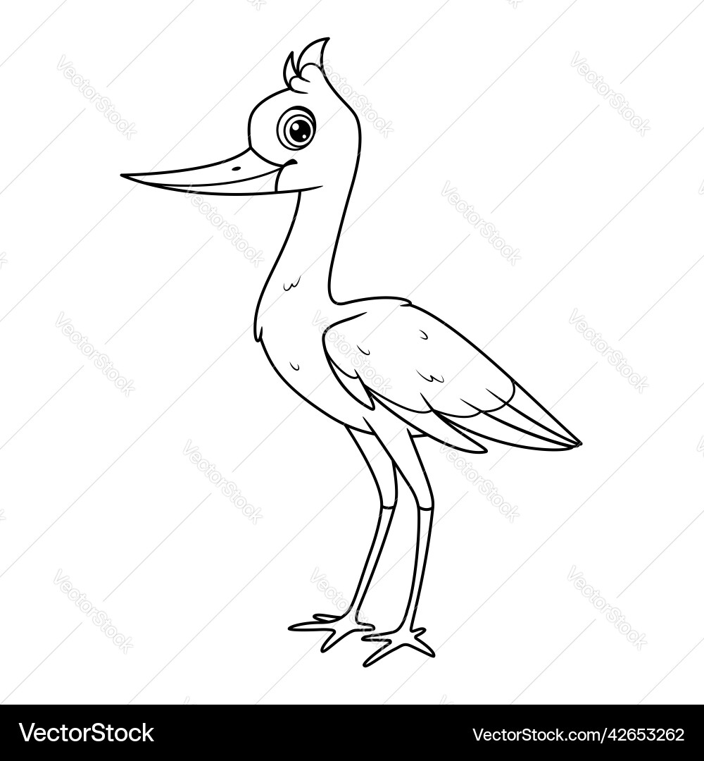Character stork stands coloring page Royalty Free Vector