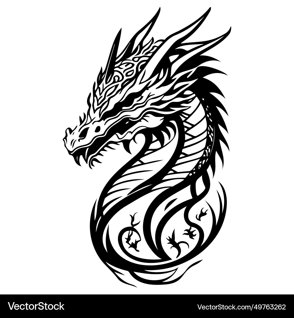 Chinese head dragon sketch hand draw Royalty Free Vector