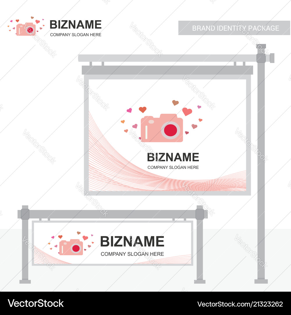 Company ads banner unique design with camera logo Vector Image