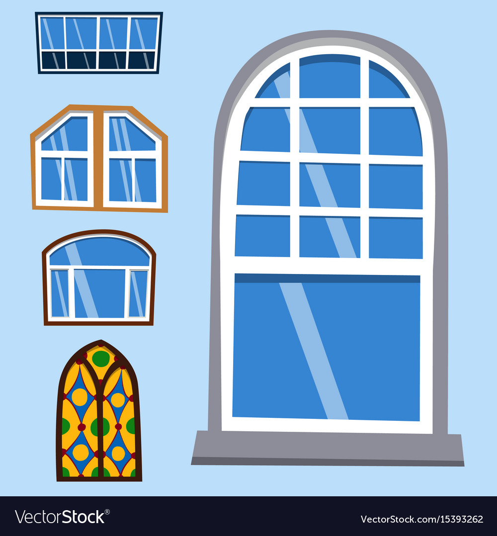 Different types house windows elements flat style Vector Image