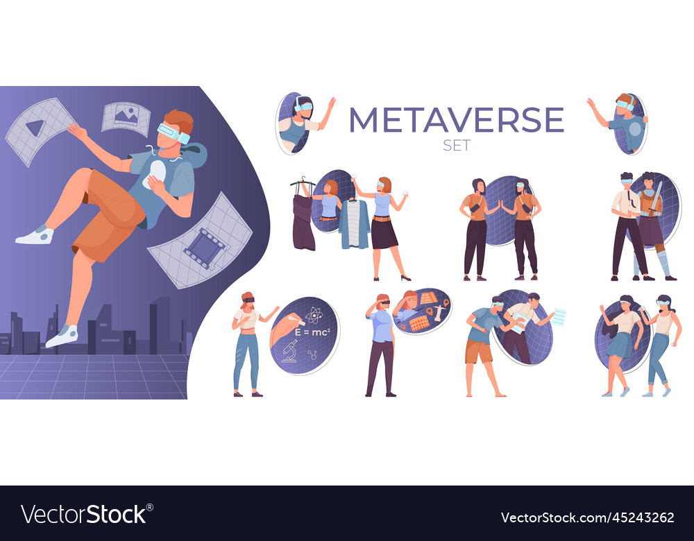 Flat metaverse composition set Royalty Free Vector Image