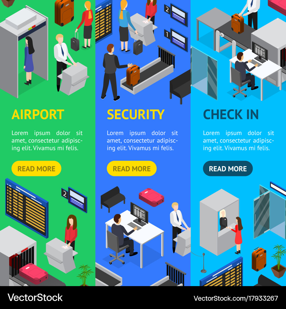 Airport security check-in banner vecrtical set Vector Image